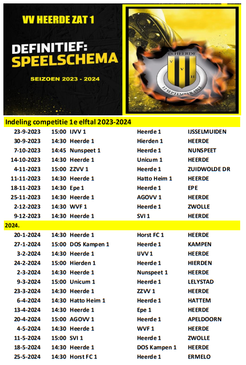 WEDSTRIJDSCHEMA HEERDE 1 EN HEERDE 2 | VV Heerde